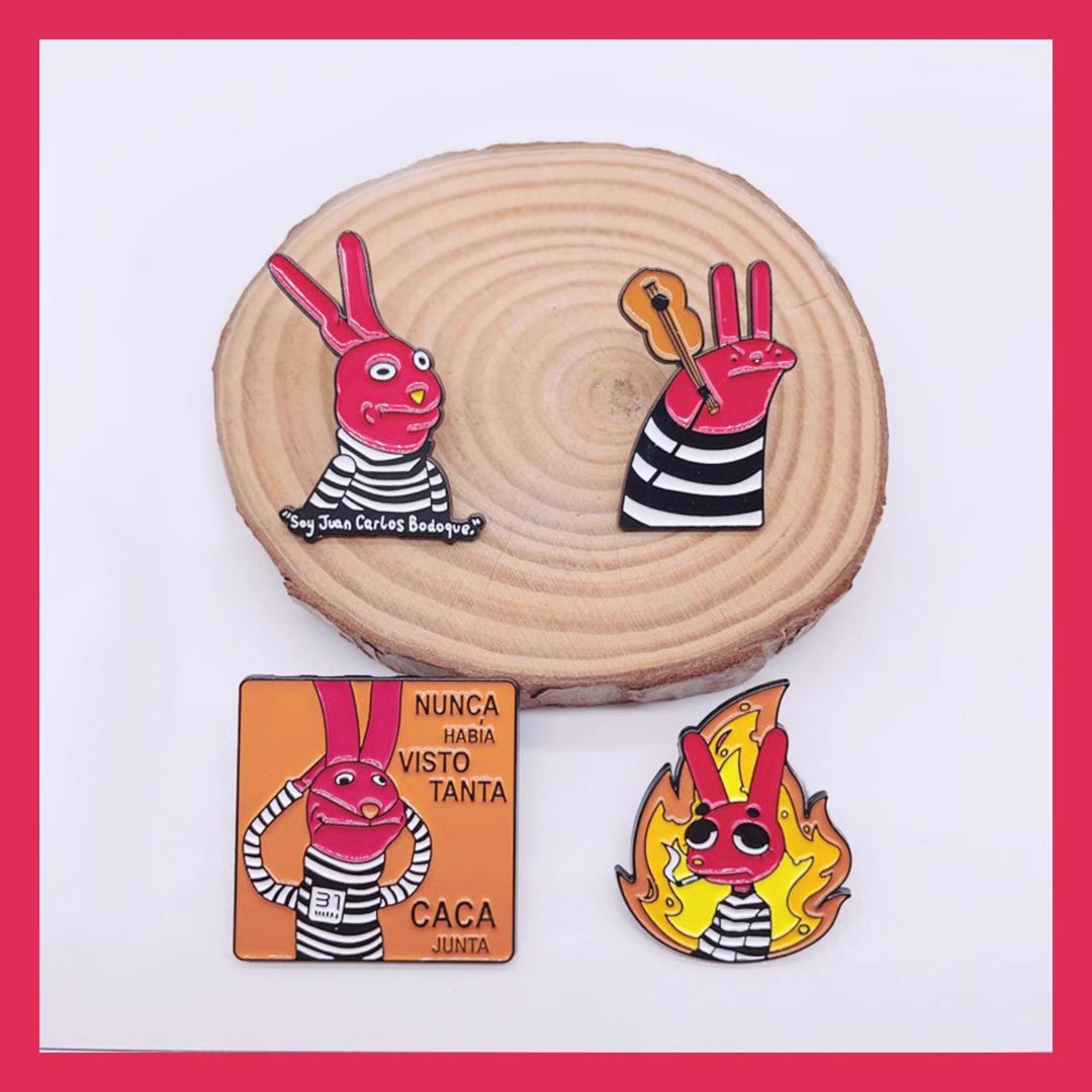 Quirky Rabbit Enamel Pins - Funny Cartoon Bunny Fire Smoke Guitar ...