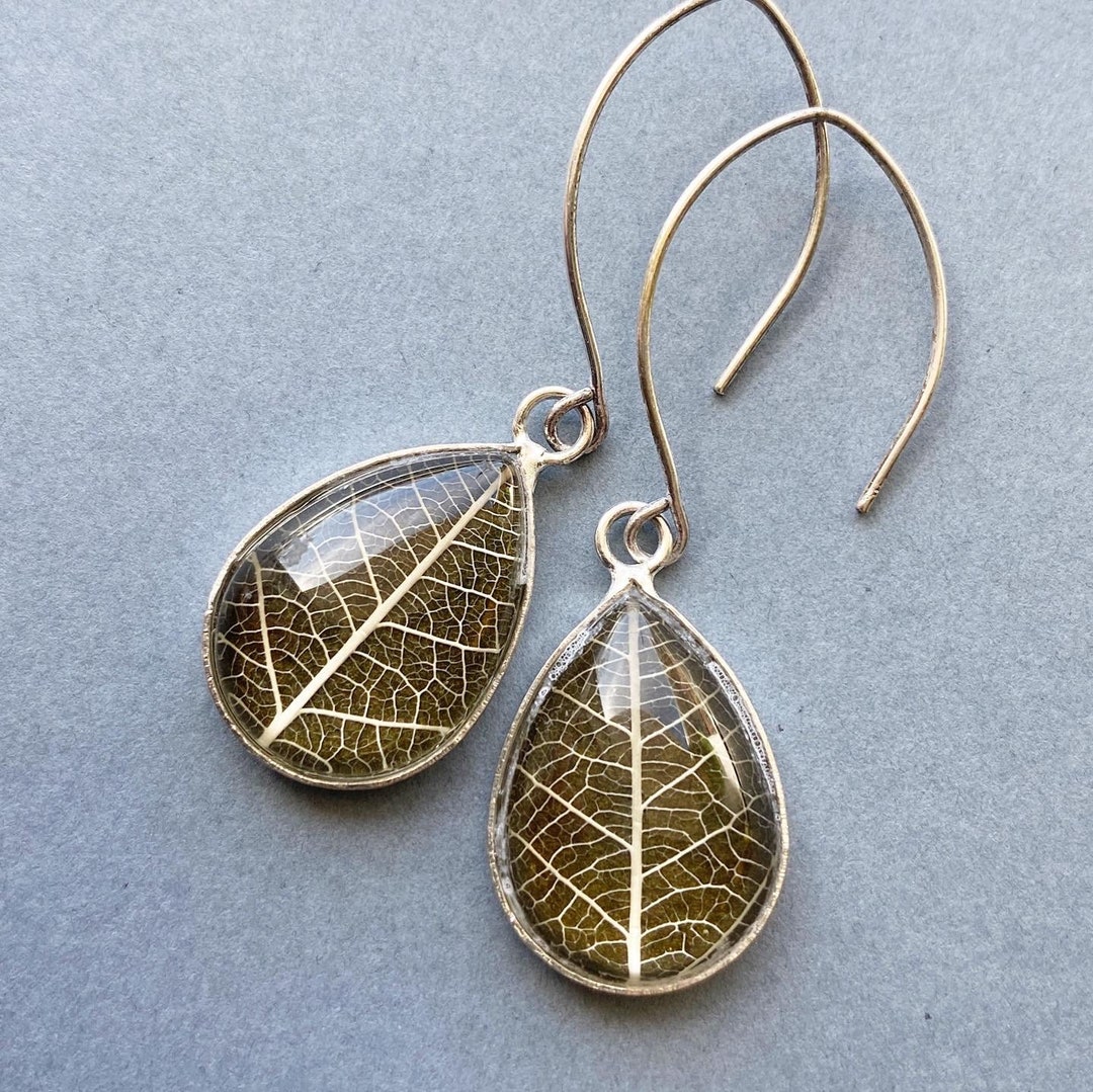 Real Pressed Leaf Earrings - Tiny Teardrop Real Leaf Earrings - Green ...