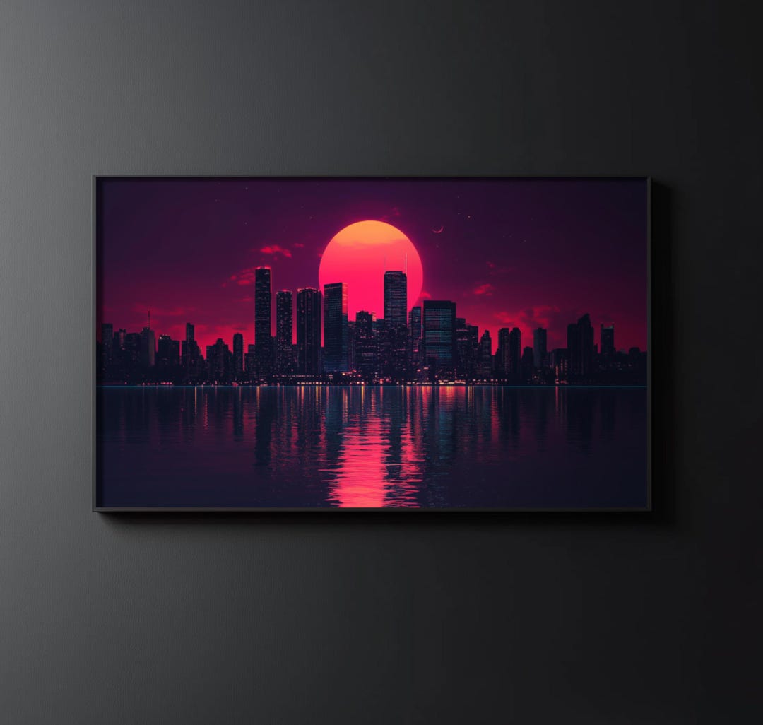 Synthwave Skyline Printable - Neon Cityscape Digital Download - Etsy