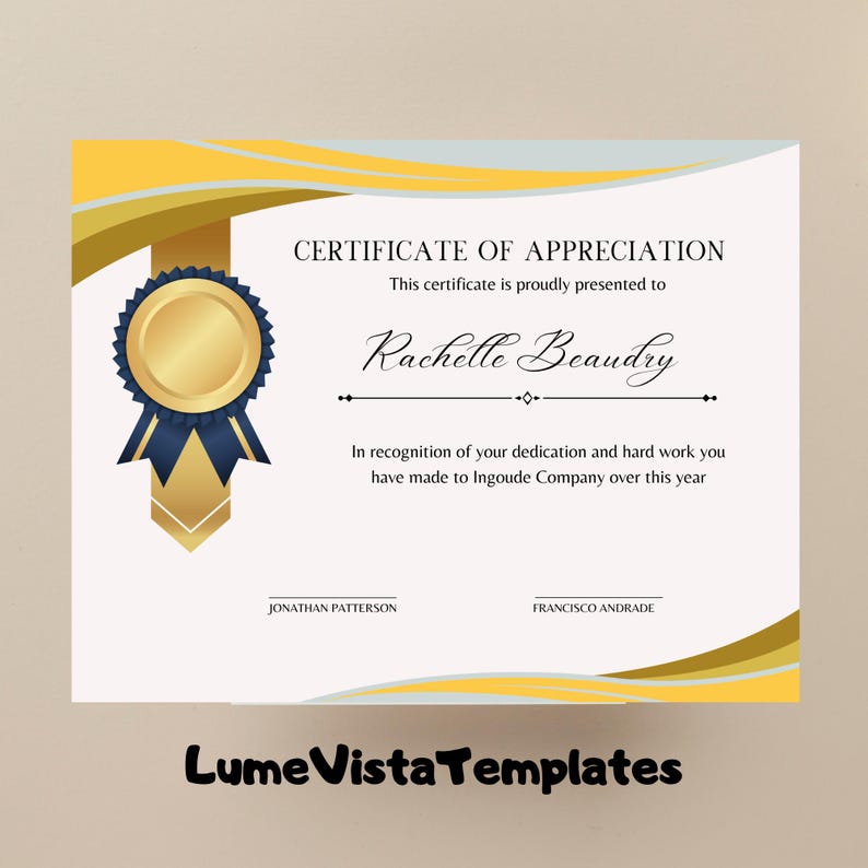 Editable Certificate of Appreciation, Printable Award, Digital ...