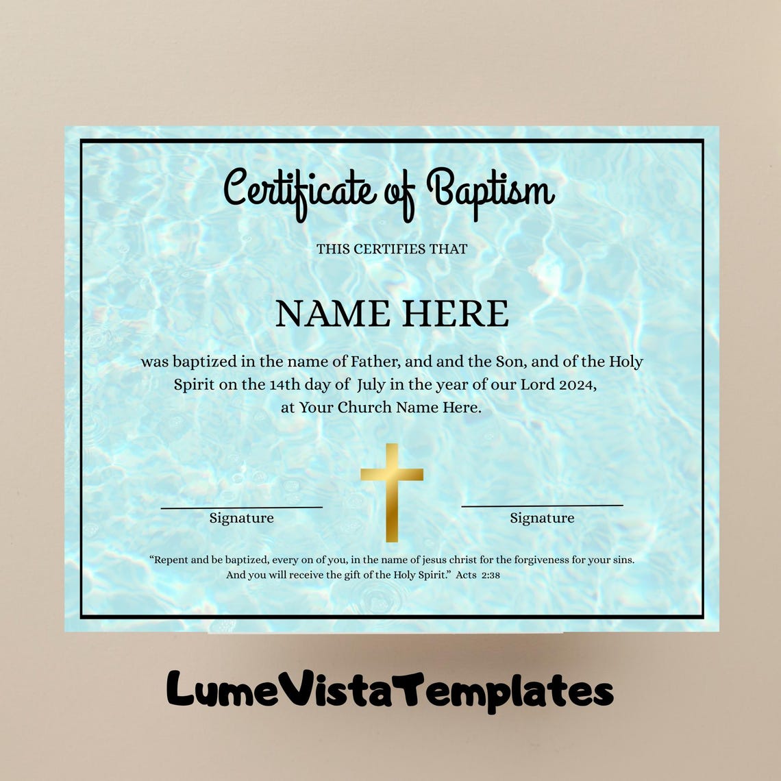 Editable Baptism Certificate Template: Printable Church Keepsake (canva ...