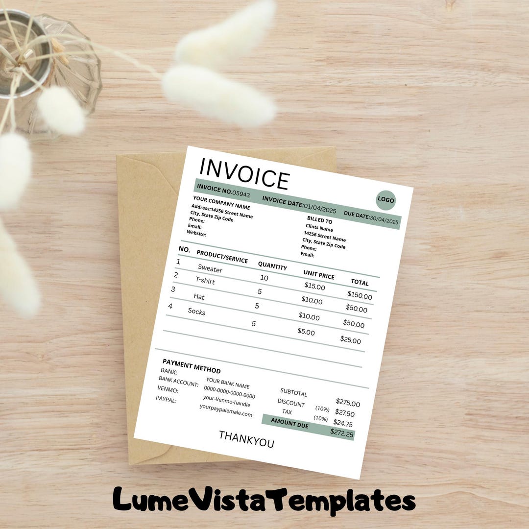 Elegant Business Invoice Template: Editable Canva Design (11x8.5 Inch ...