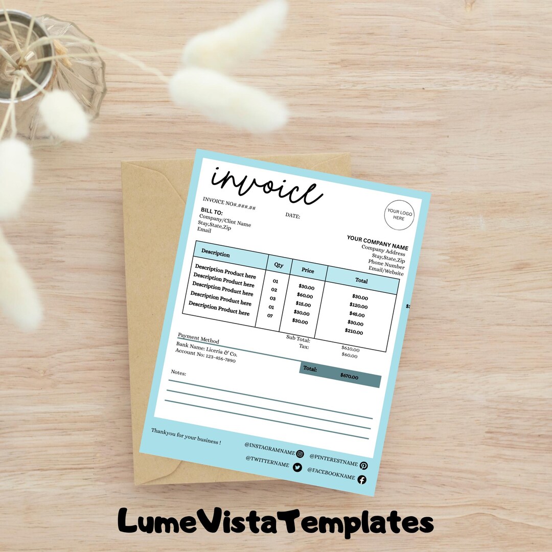 Invoice Editable Template, Printable Order Form Invoice, Colored ...