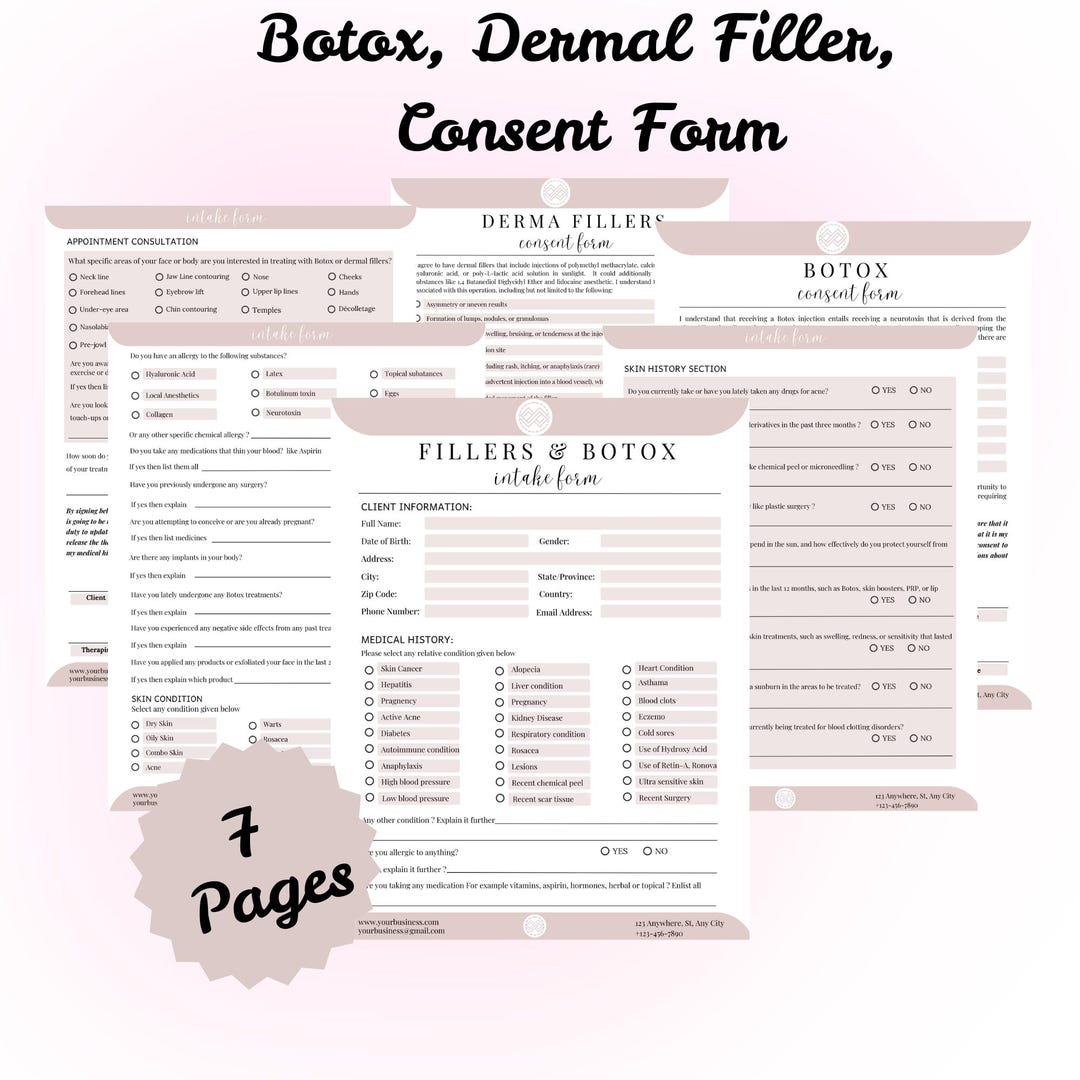 Editable Botox and Dermal Filler Consent Intake Forms, Injectable Skin ...