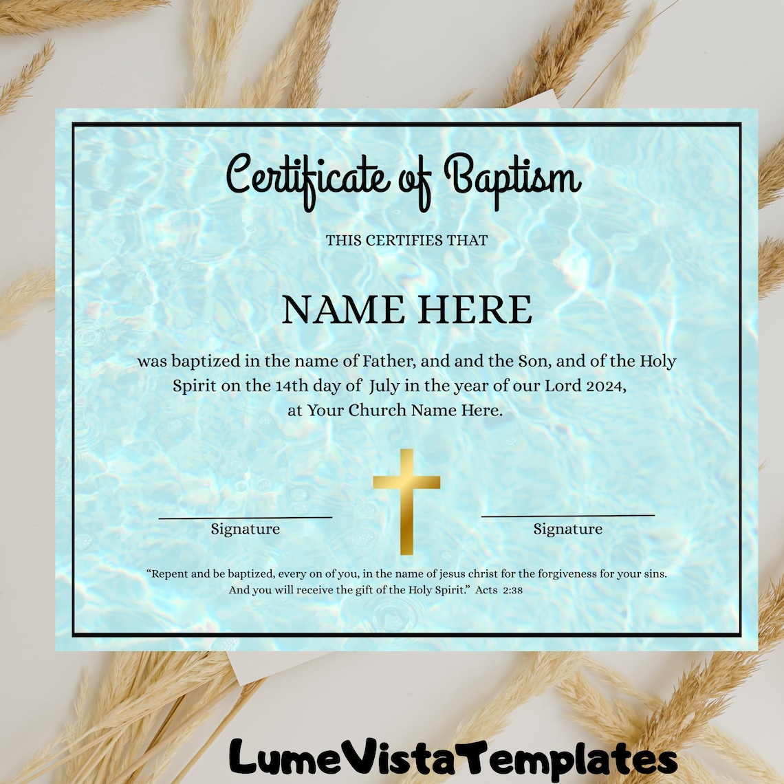 Editable Baptism Certificate Template: Printable Church Keepsake (canva ...