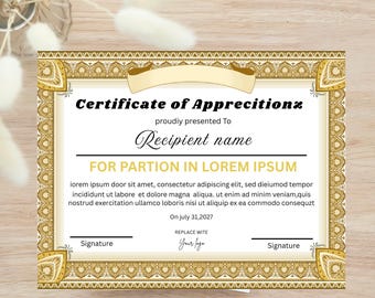 Classy Certificate of Appreciation, Elegant PDF Document for Recognizing Achievements, Perfect ...
