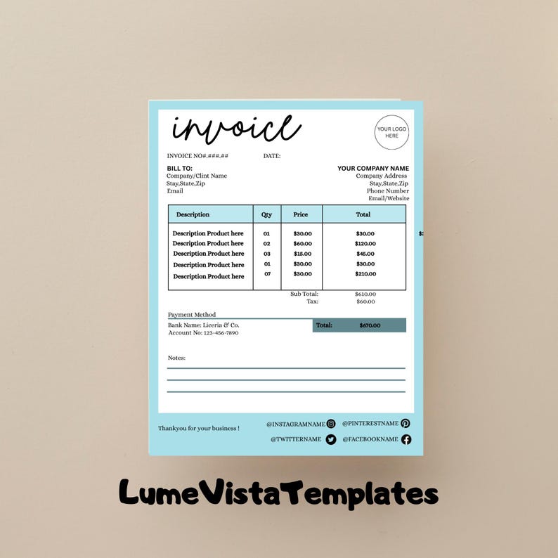 Editable Invoice Template: Printable Order Form, Small Business Canva ...