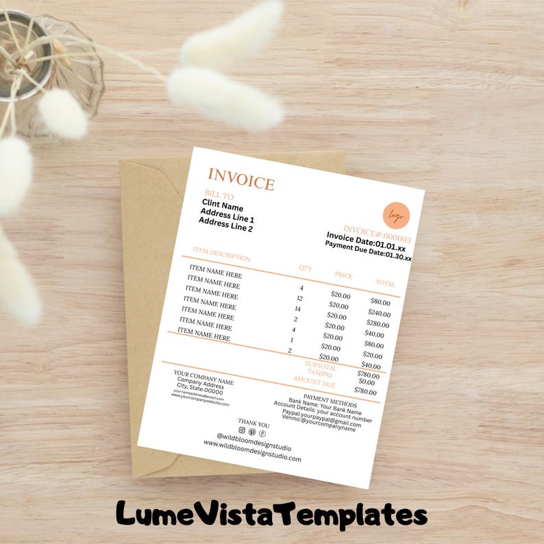 Invoice Template, Minimalist Invoice Template | Client Invoice | Small ...