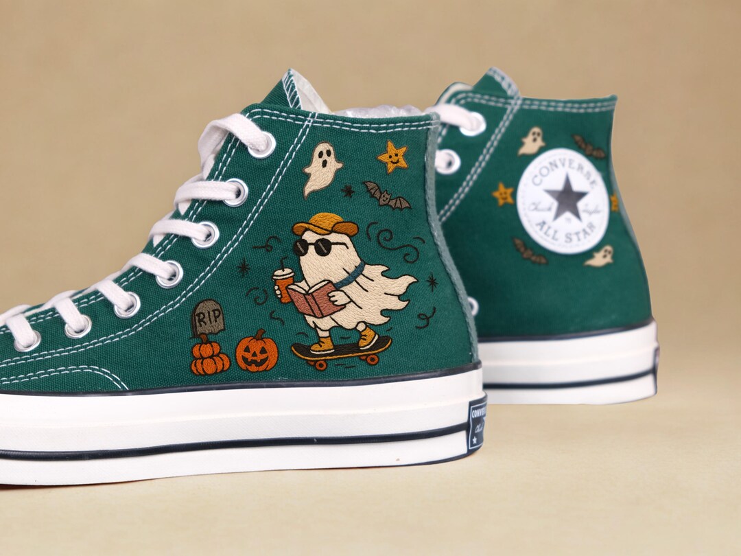 Embroidered Ghost Converse High Tops: Spooky Halloween Sneakers - Etsy
