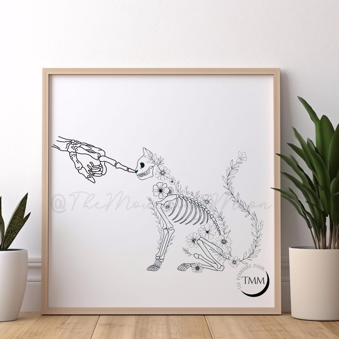 Floral Skeleton Cat Digital Png Download - Etsy