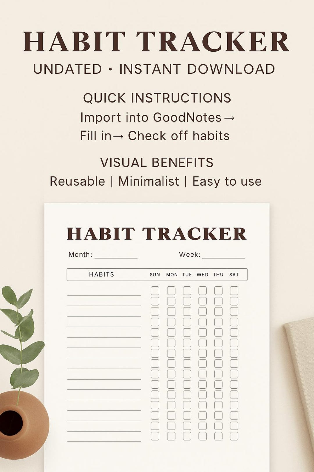 Digital Habit Tracker: Minimalist Wellness Journal for Goodnotes ...