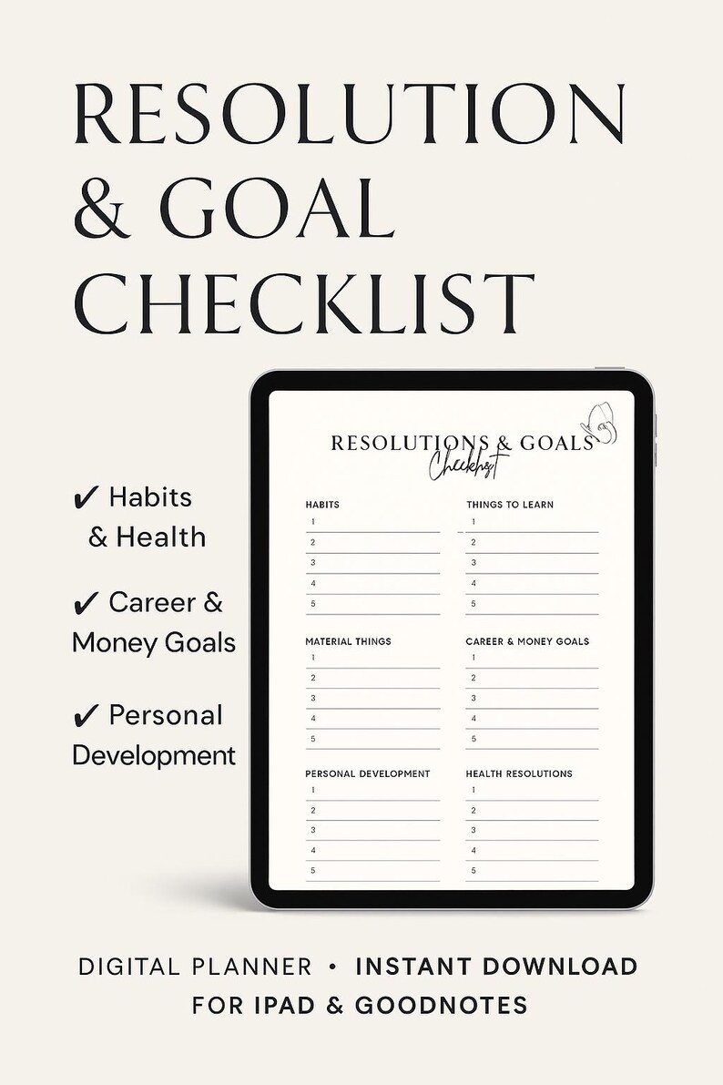 Resolution & Goal Setting Digital Planner | Habit Tracker, Career and ...
