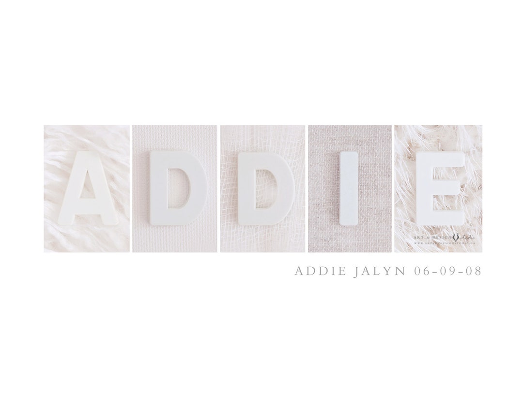 Baby Girl Name Print Alphabet Photography Print, Custom Name Art ...