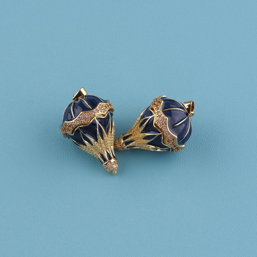 18K Gold Filled Hot Air Balloon Pendant,enamel CZ Balloon Charms ...