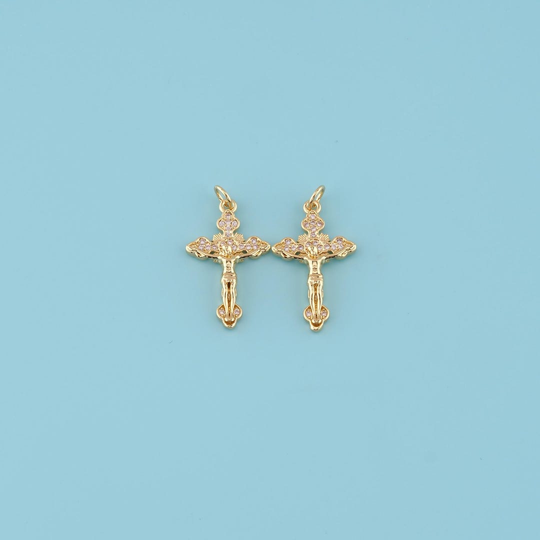 18K Gold Filled Jesus Cross Pendant,cz Micro Pave Textured Crucifix ...