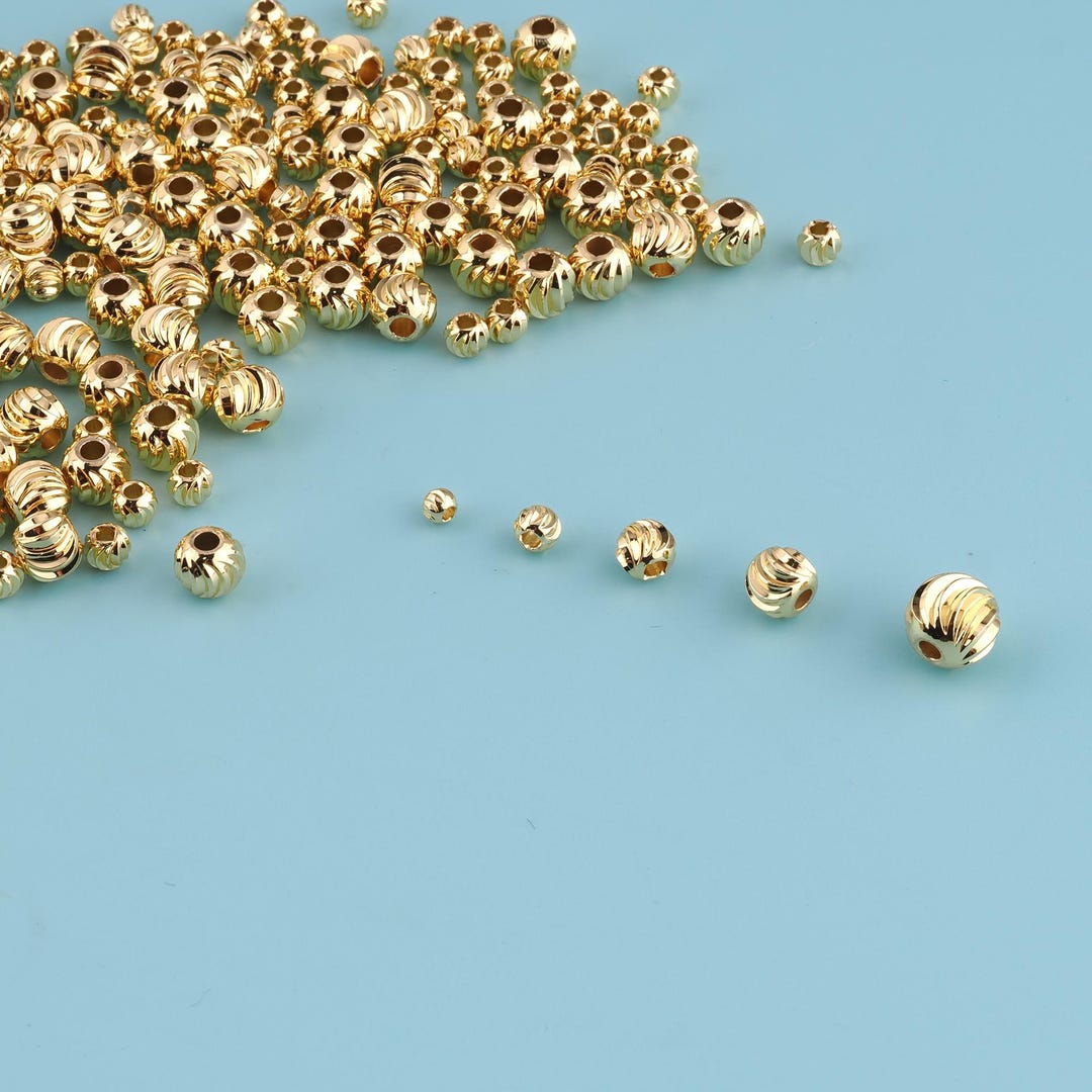 100pcs 18K Gold Filled Textured Round Spacer Beads, Corrugated Twisted ...