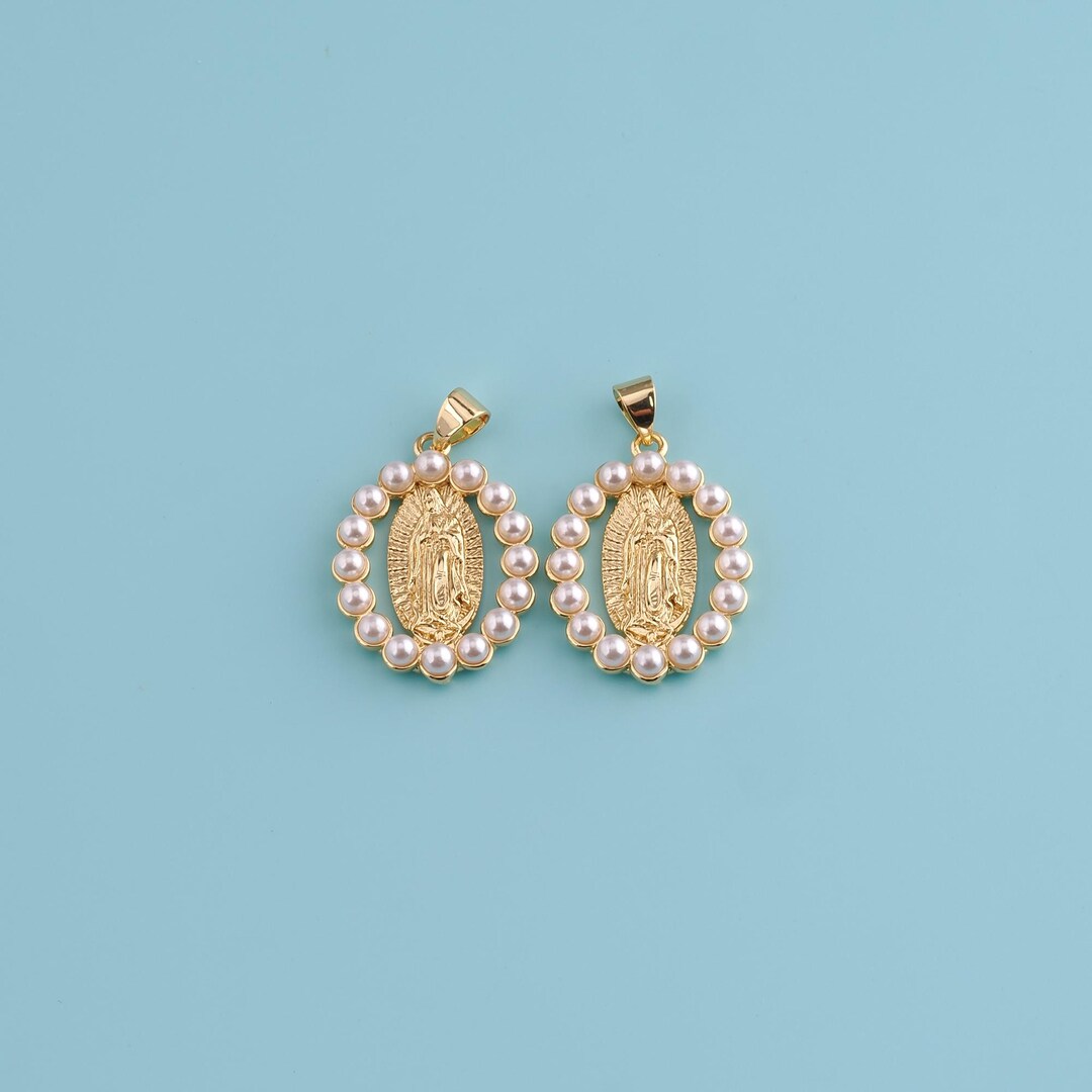 18K Gold Filled Virgin Mary Pendant,oval Pearl Maria Charms,pearl ...