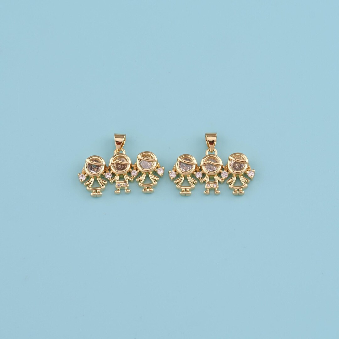 18K Gold Filled Boy and Girl Pendant,cz Boy and Girl Pendant,kids Charm ...
