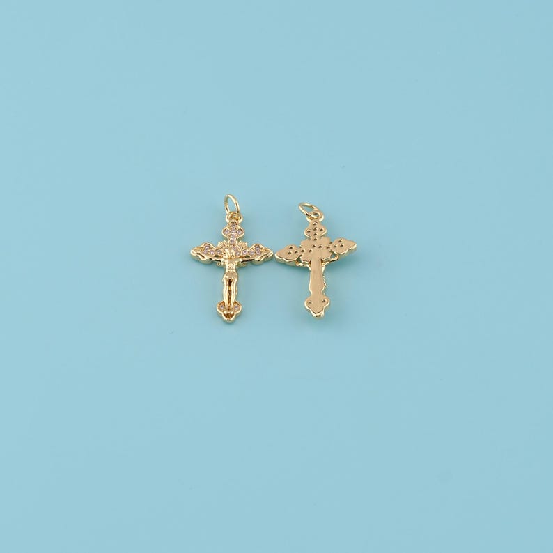 18K Gold Filled Jesus Cross Pendant,cz Micro Pave Textured Crucifix ...