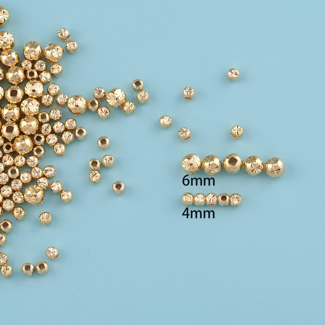100pcs 18K Gold Filled Texture Round Spacer Beads,diamond Cut Beads ...