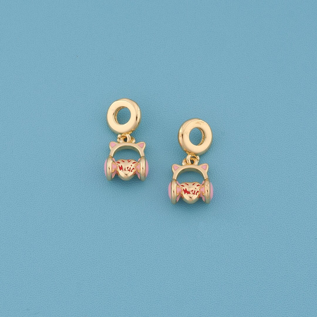 18K Gold Filled Cat Ear Headphone Pendant,music Charm for Stylish DIY ...