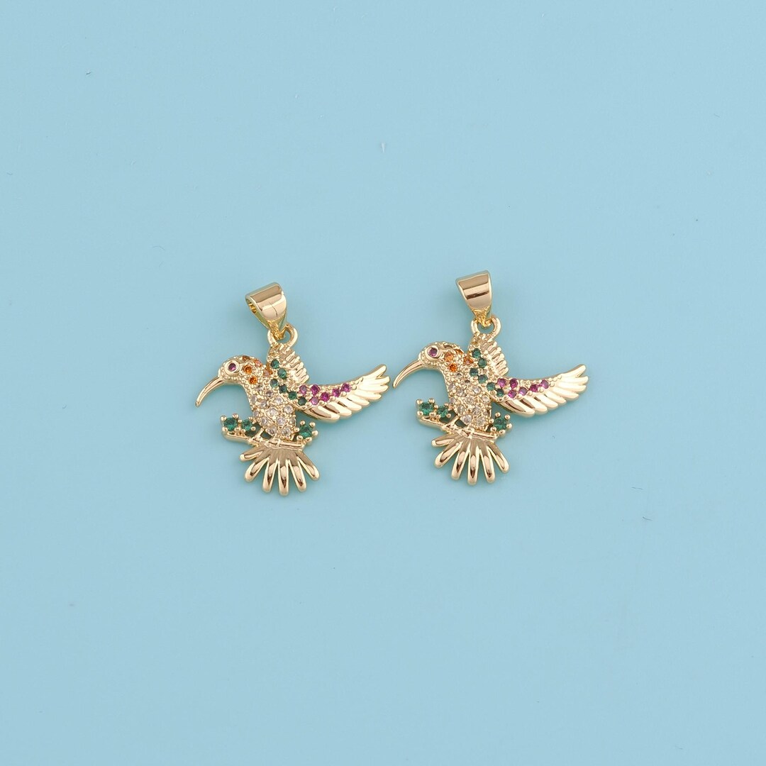 18K Gold Filled Hummingbird Pendant,cz Micro Pave Exquisite Bird Charm ...