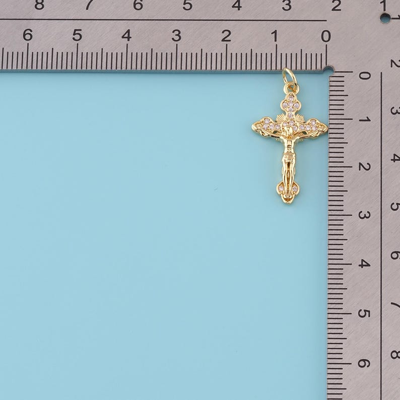 18K Gold Filled Jesus Cross Pendant,cz Micro Pave Textured Crucifix ...