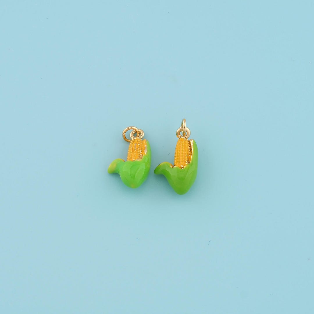 18K Gold Filled Corn Pendant, Enamel Food Charm Necklace,diy Jewelry ...