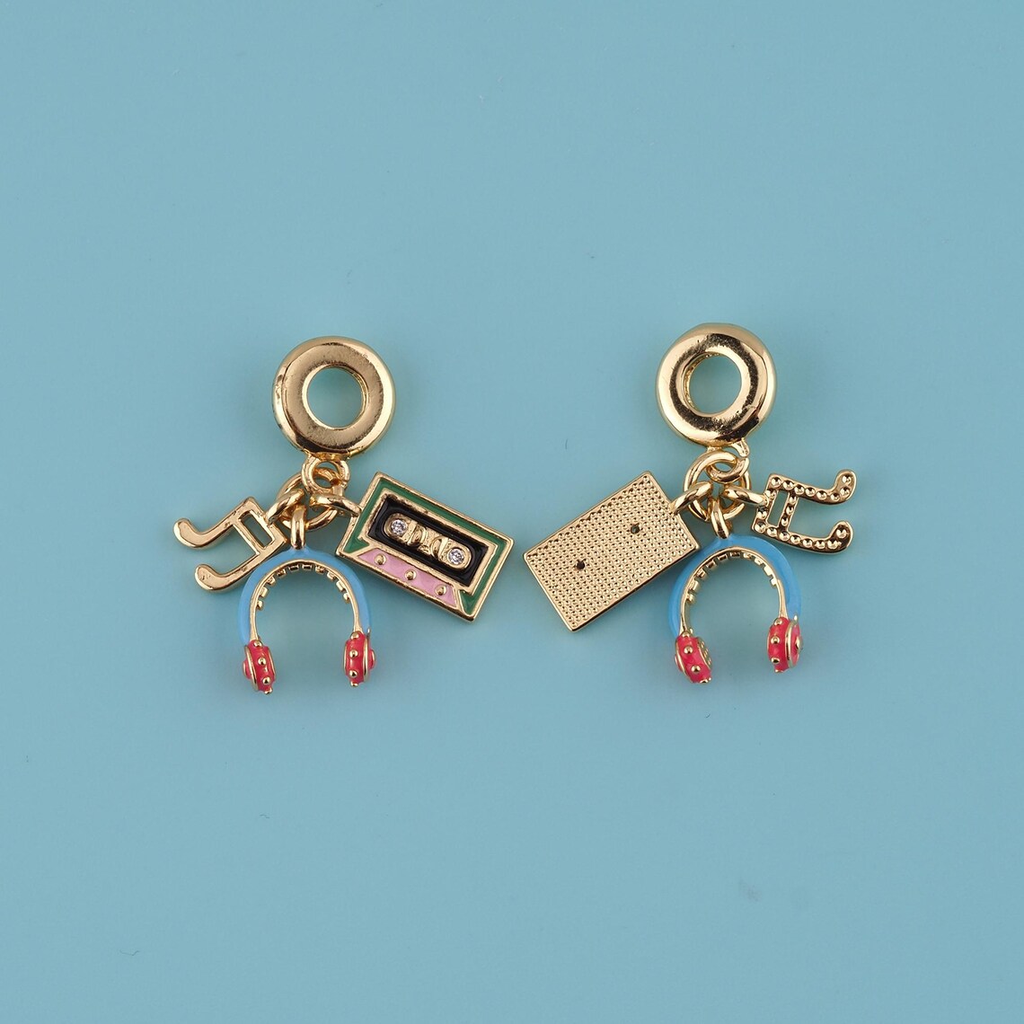 18K Gold Filled Enamel Music Charm,tape Pendant,headphone Pendant,music ...