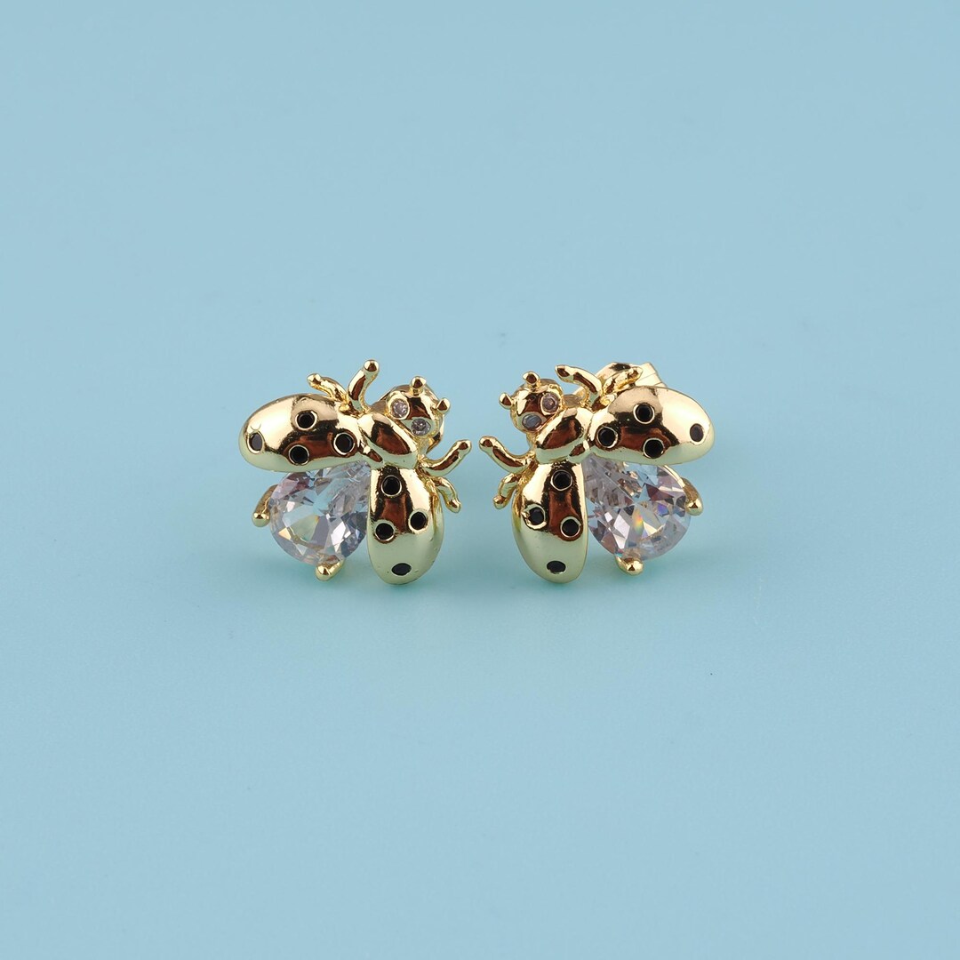 1 Pair 18K Gold Filled Ladybug Earrings,dainty Lady Bug Earrings,insect ...