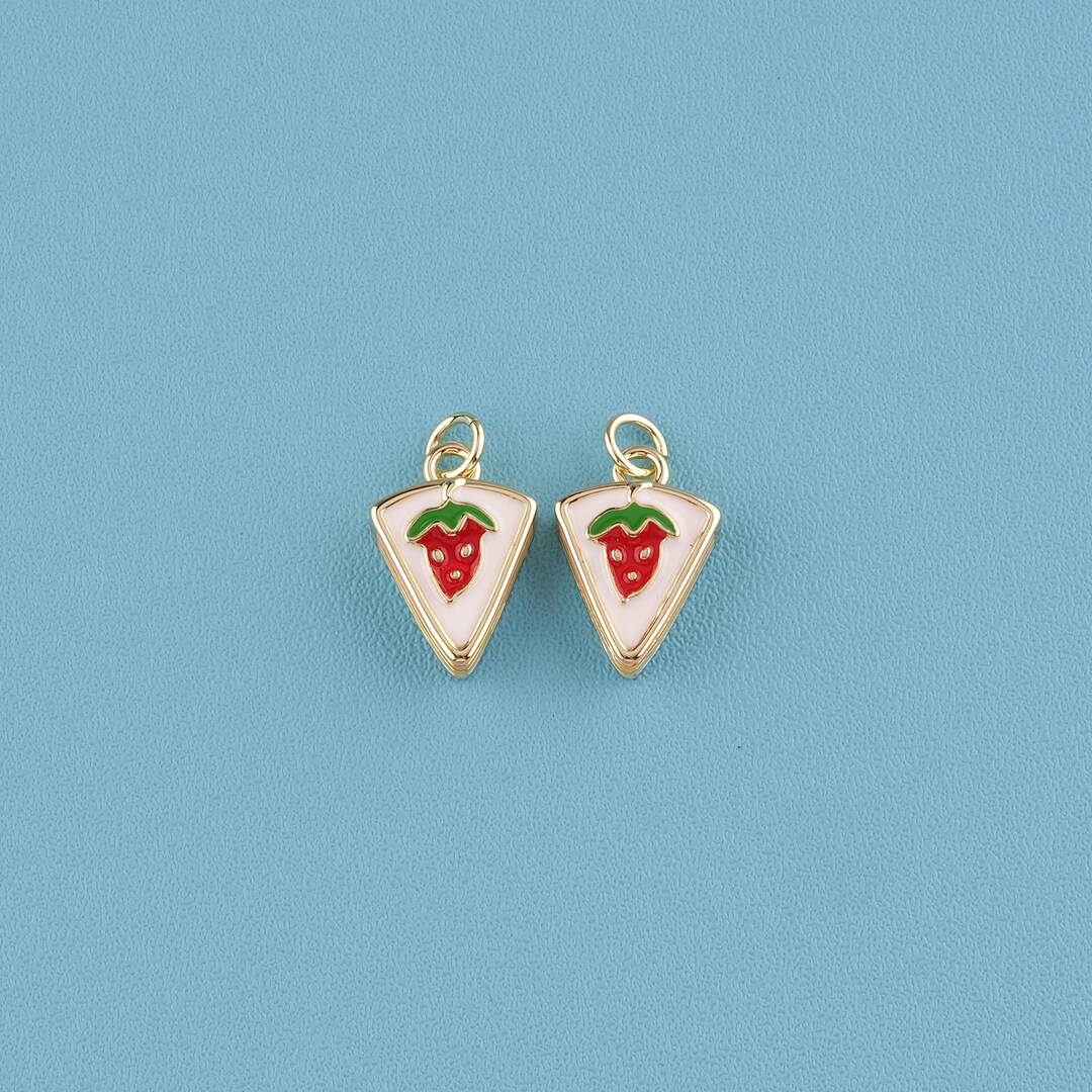 18K Gold Filled Strawberry Cake Pendant,enamel Food Charm,dessert ...