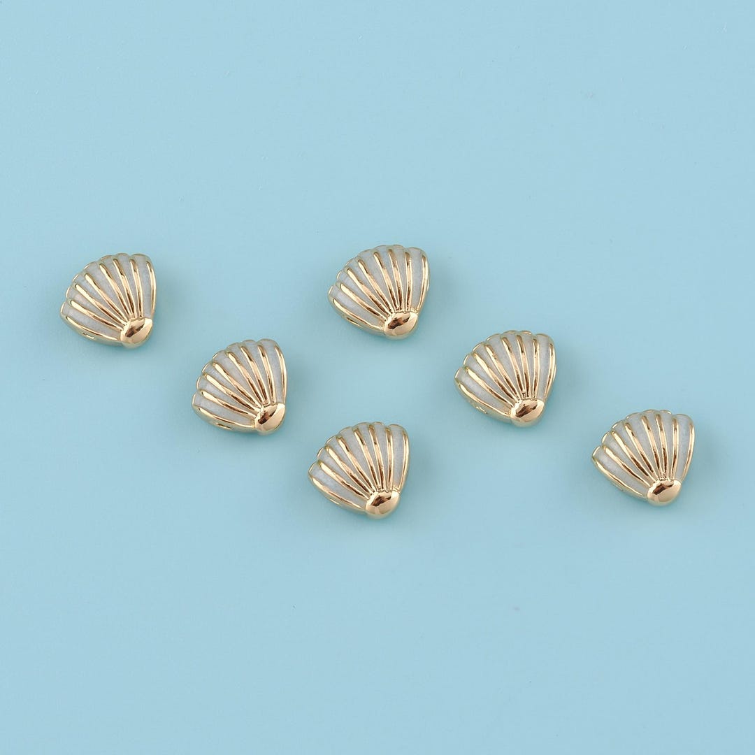 18K Gold Filled Scallop Spacer Beads,enamel Dainty Ocean Shell Beads ...