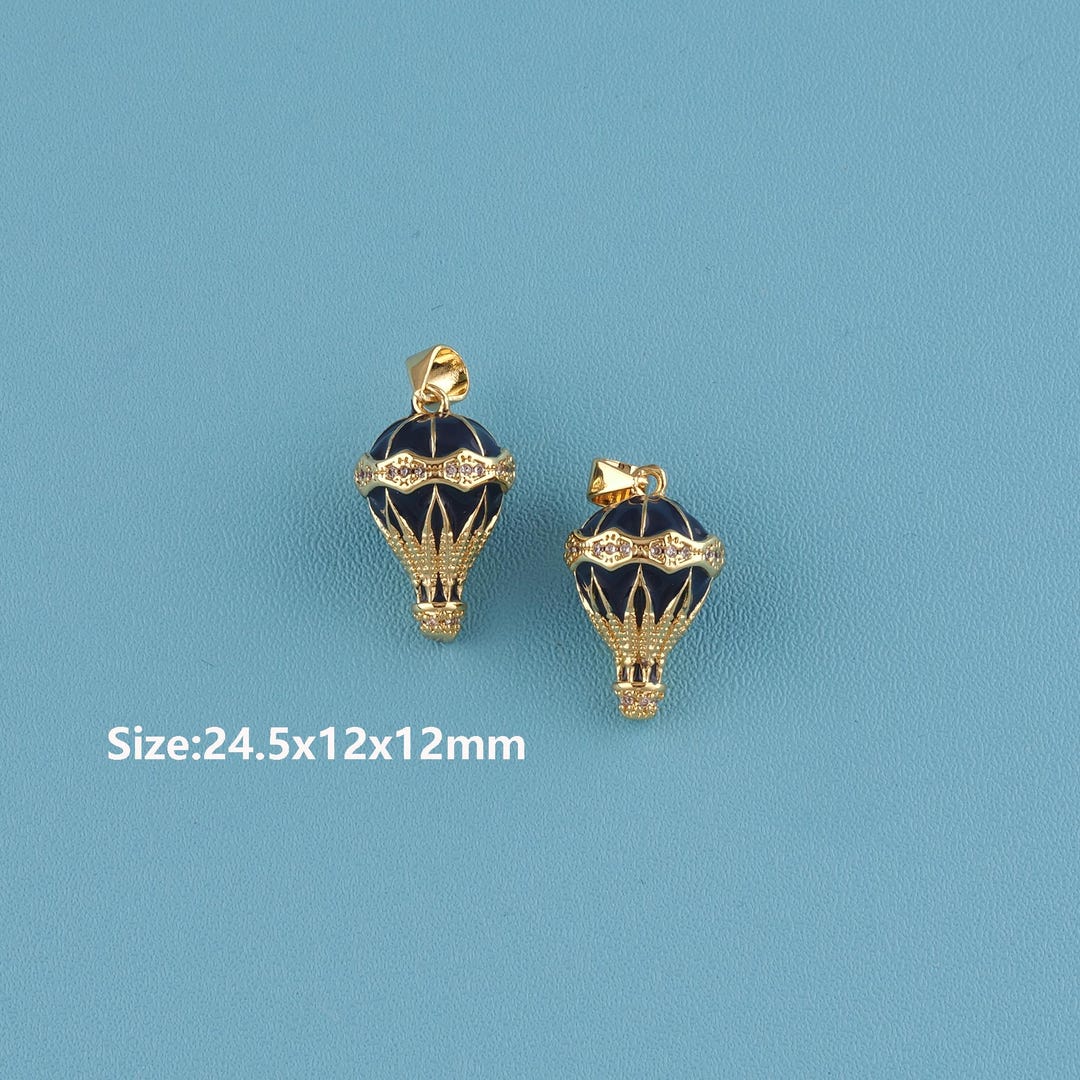 18K Gold Filled Hot Air Balloon Pendant,enamel CZ Balloon Charms ...
