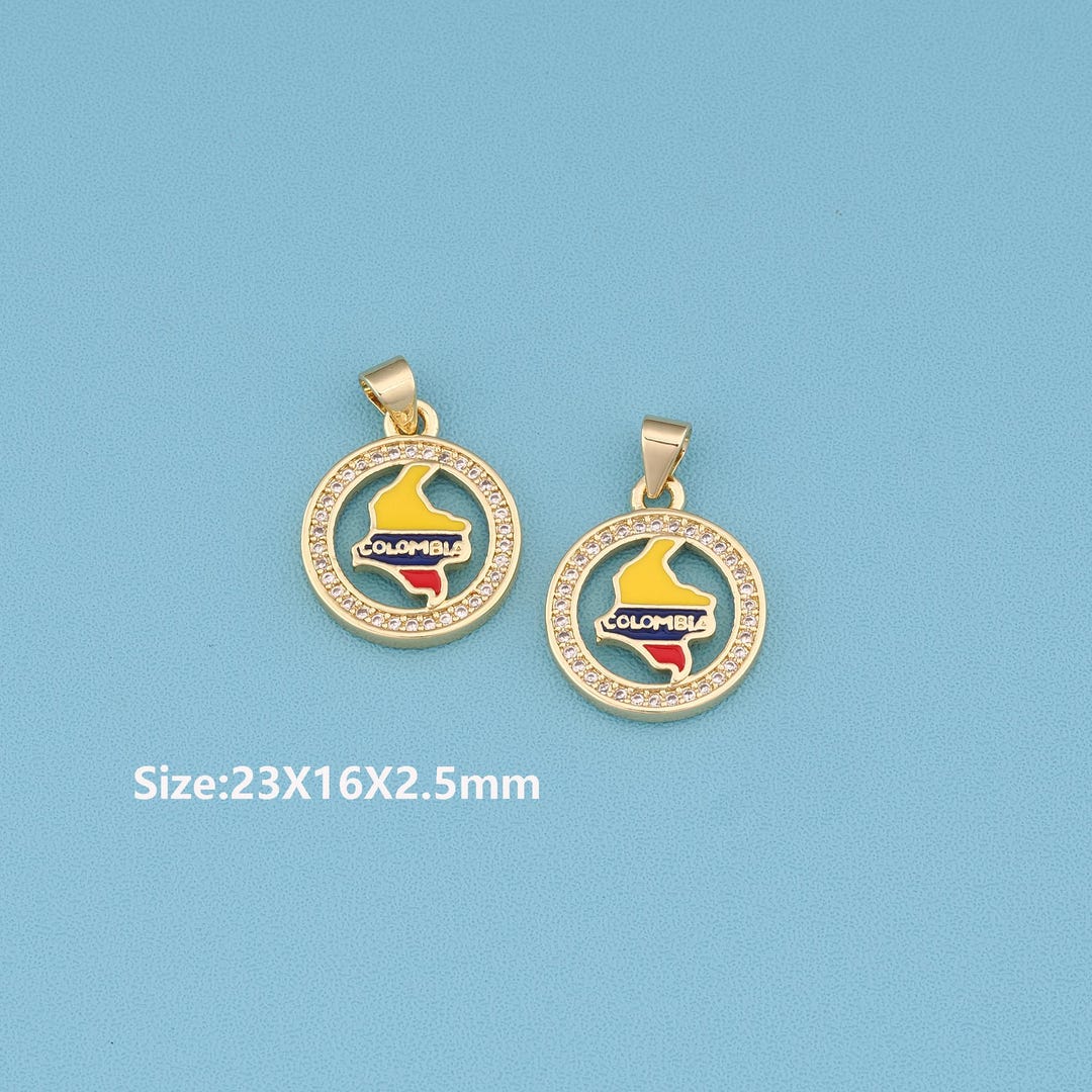 18K Gold Filled Colombia Map Bogotá,personalized Travel Charm,enamel ...