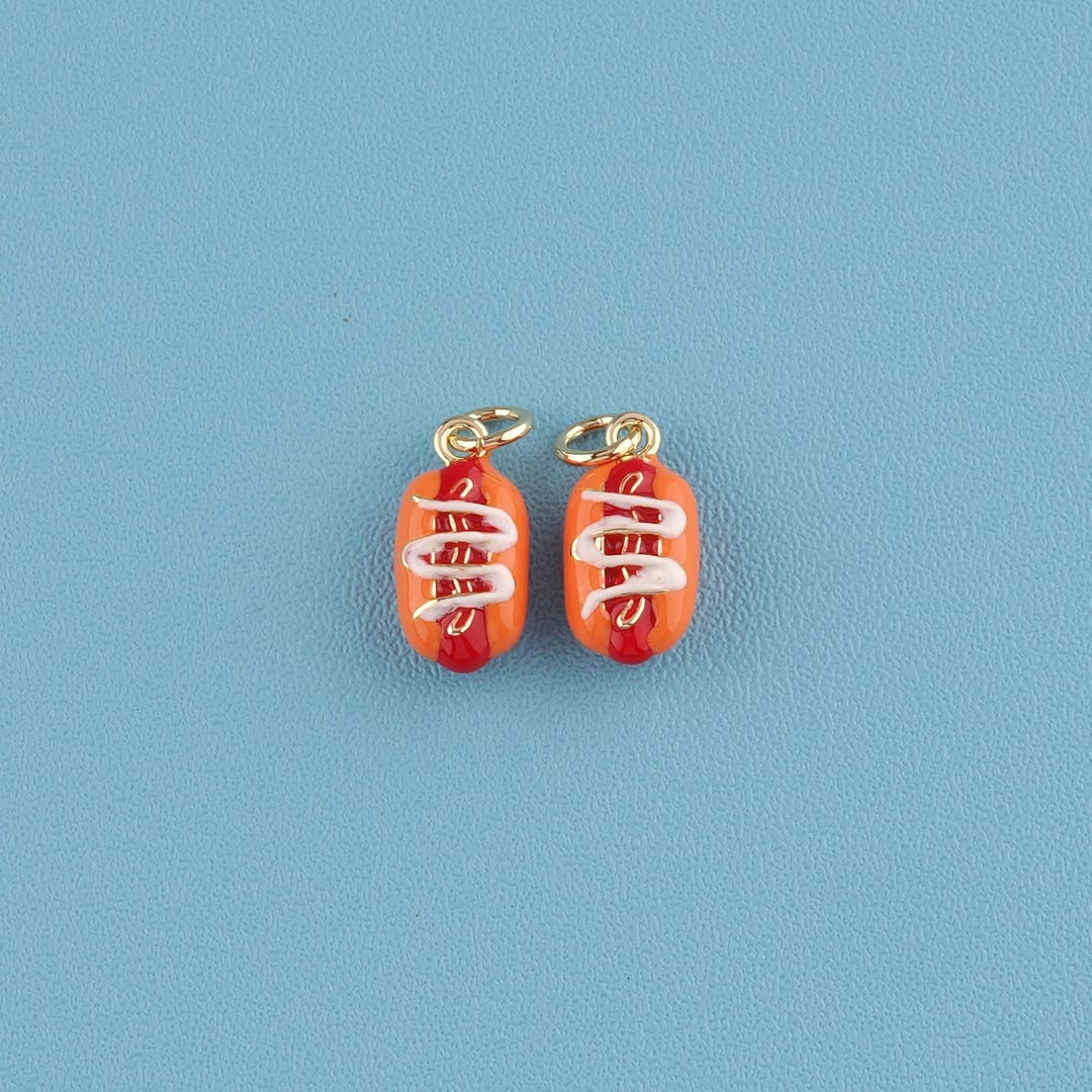 18K Gold Filled Hot Dog Bun Pendant,enamel Hot Dog Charms,funny Food ...