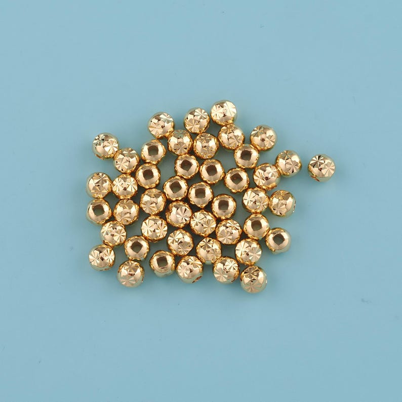 100pcs 18K Gold Filled Texture Round Spacer Beads,diamond Cut Beads ...