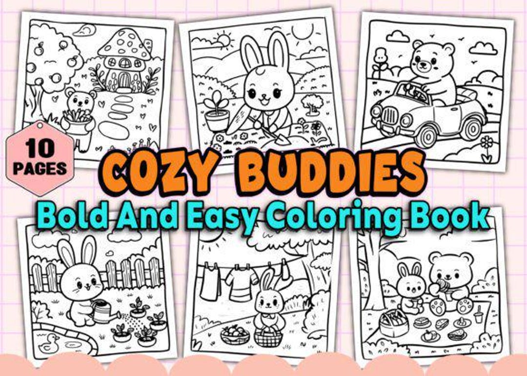 Cozy Buddies Coloring Page Bold and Easy - Etsy