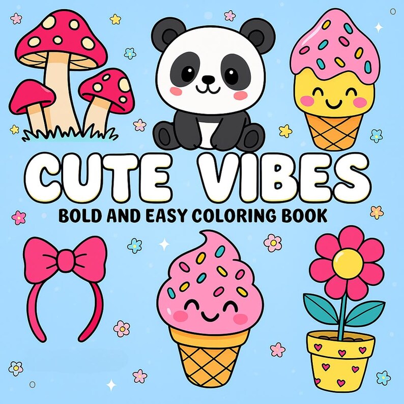 Kawaii Coloring Book | 80 Illustrations, Stress Relief (8.5x8.5 PDF) - Etsy