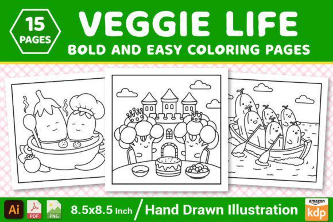 Veggie Life Bold and Easy Coloring Pages | INSTANT DOWNLOAD - Etsy