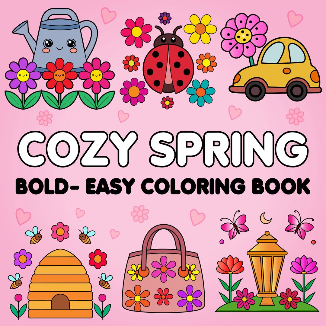 Cozy Spring Bold and Easy Coloring Pages - Etsy
