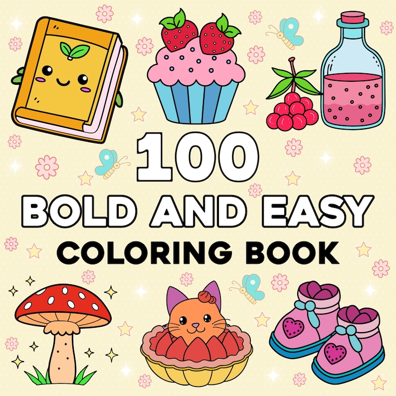 100 Bold and Easy Coloring Book - Etsy