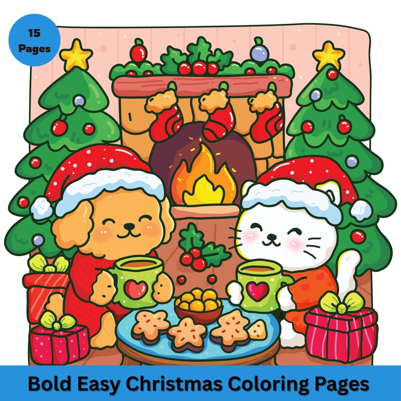 Bold Easy Christmas Coloring Pages | 15 Simple Holiday Designs PDF - Etsy