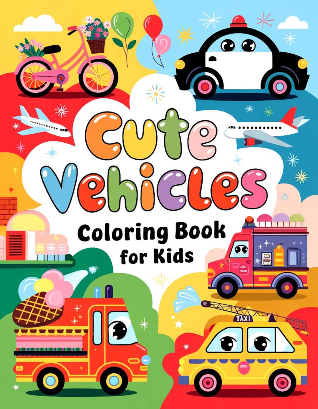 Cute Vehicles Coloring Book for Kids - Etsy