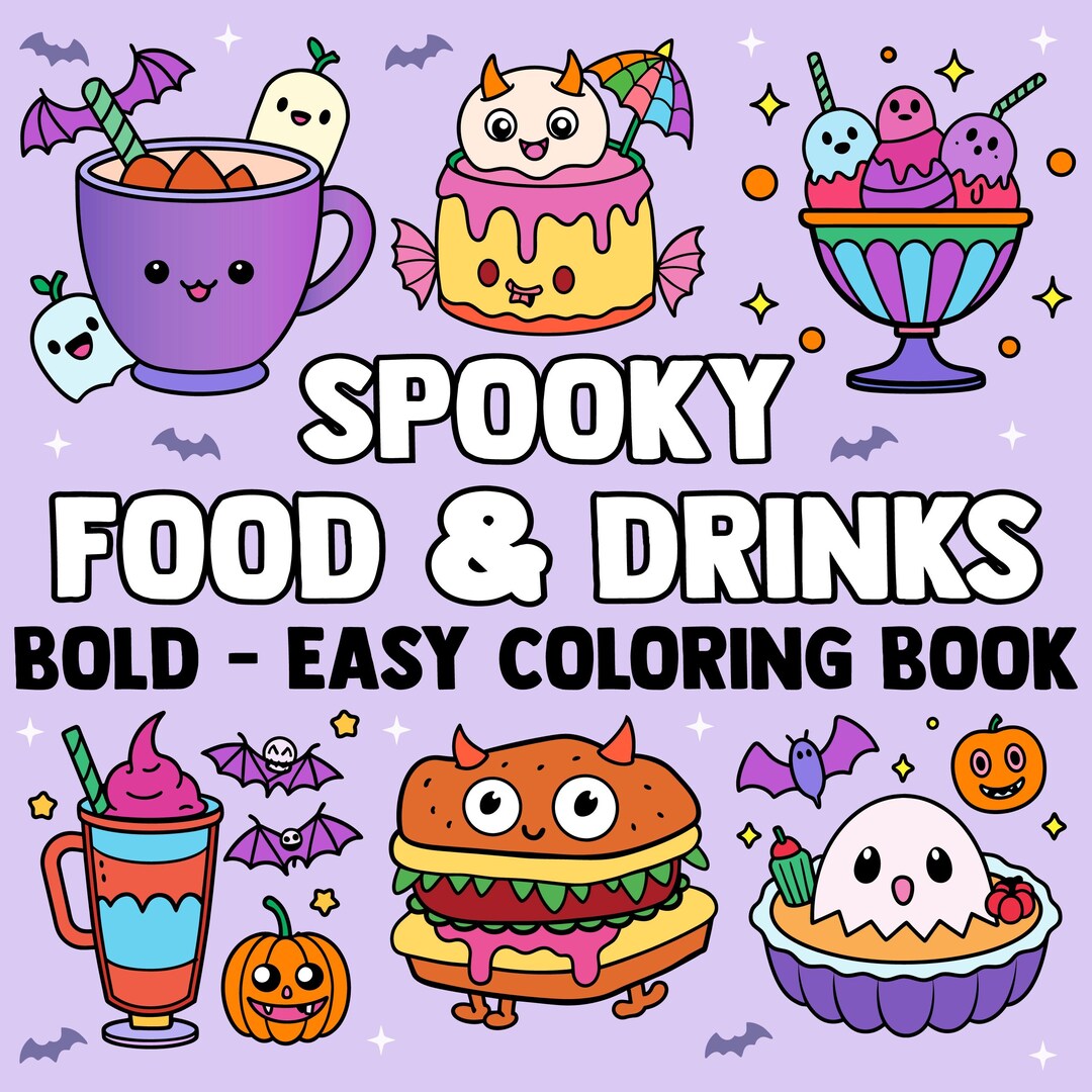 Bold Easy Spooky Food & Drinks Coloring - Etsy