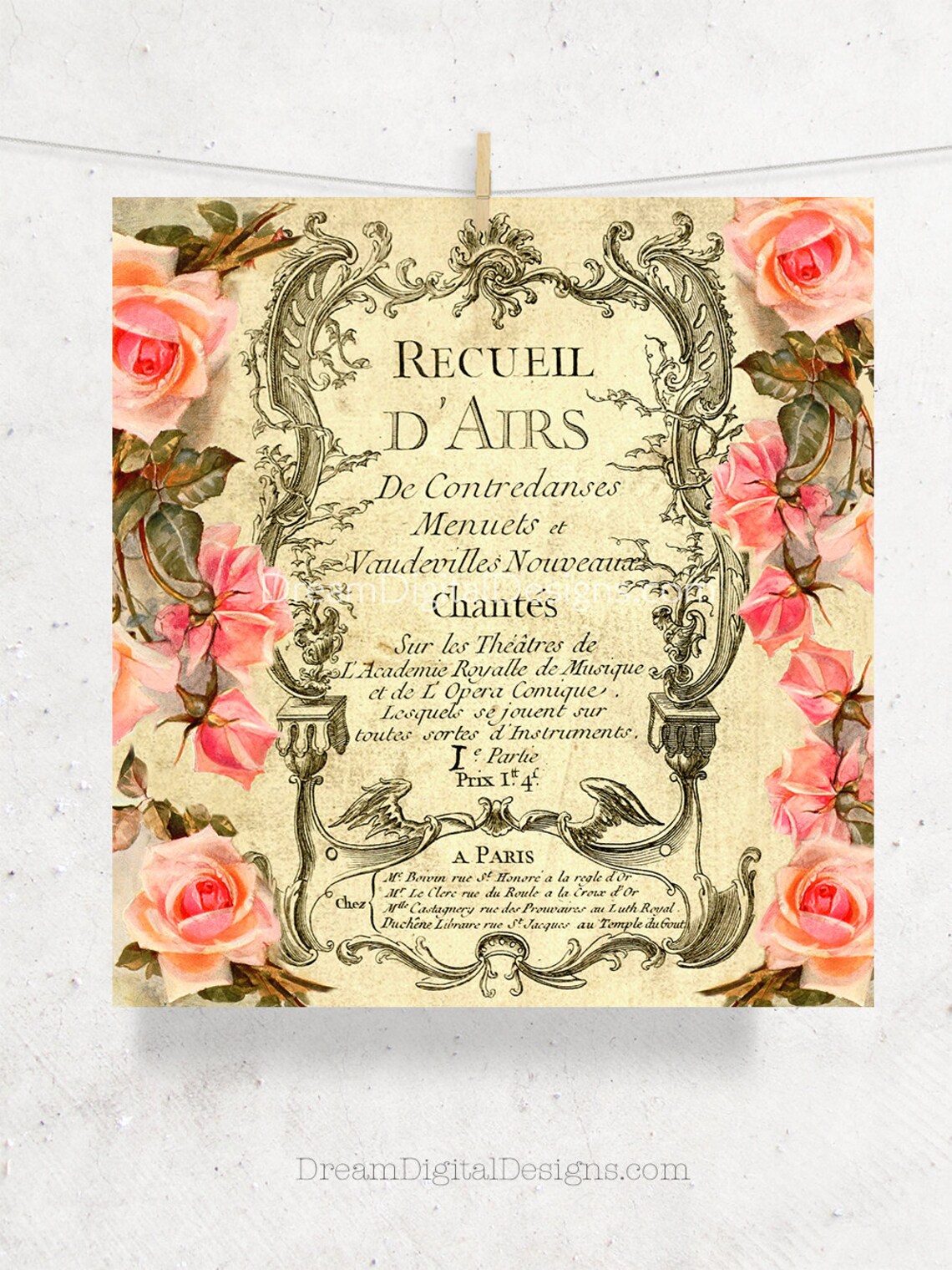 Roses Printable Wall Art, Digital Download Paper, French Decor, Digital ...