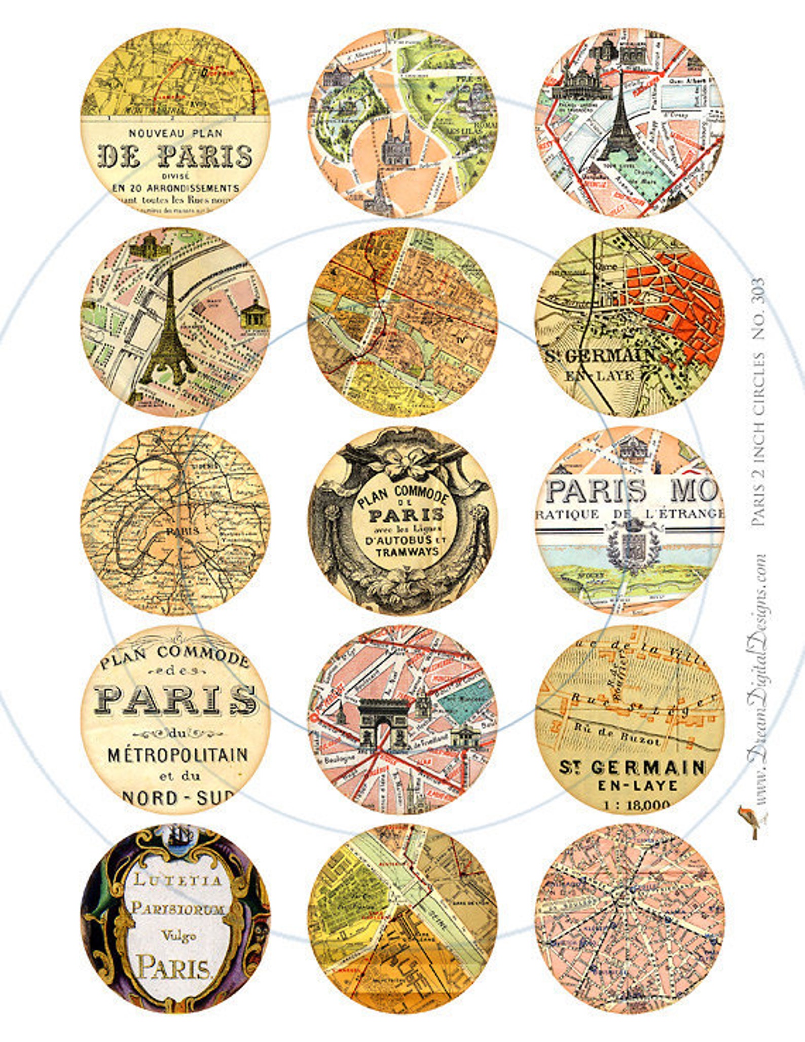 Paris Map 2 Inch Circles Vintage Paris Printable Download - Etsy
