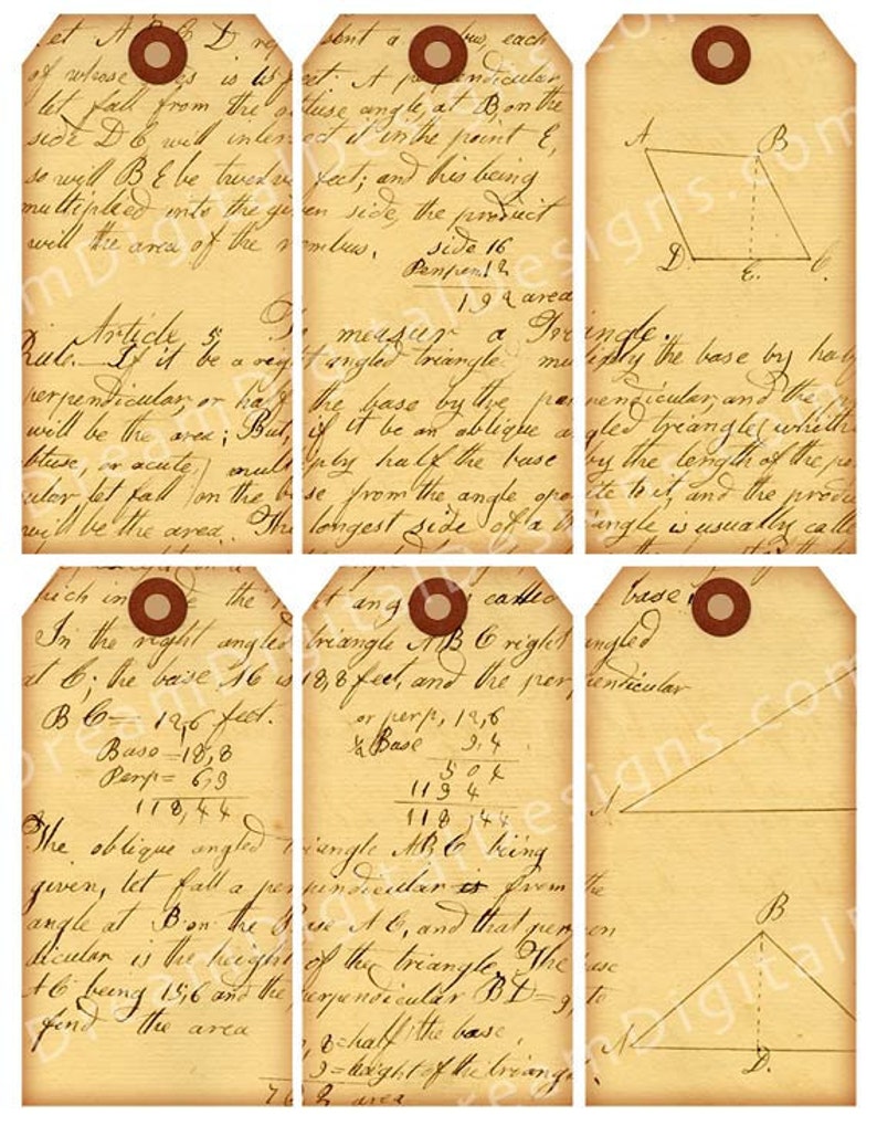 Printable Script Text, Junk Journal Tags, Digital Collage Sheet ...