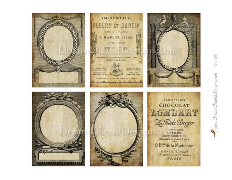 Vintage Paris Tags ATC Labels Digital Frames Printable Gift Tags ...