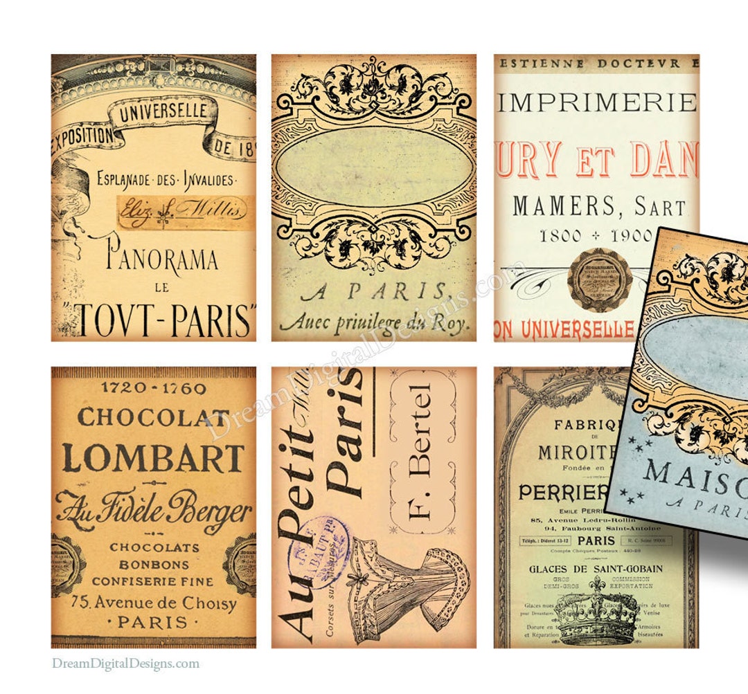 Paris Printable Ephemera, Tags, French Vintage Text, Digital Collage ...