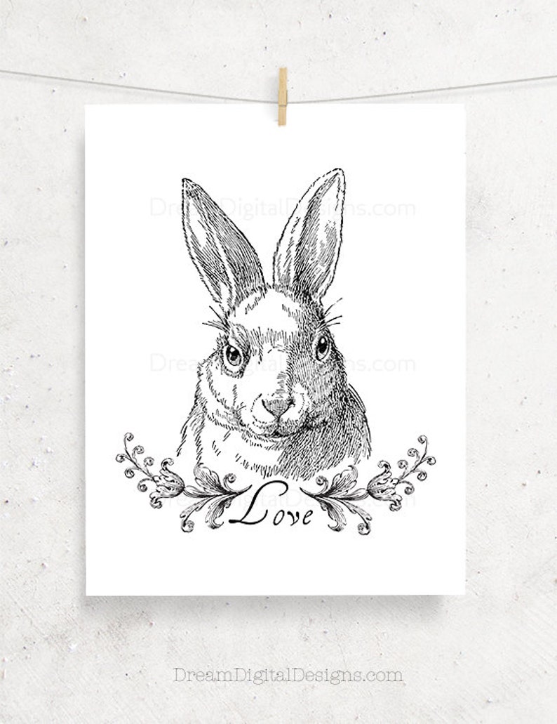 Bunny Love Printable Art, Instant Download, Nursery Art, Wall Decor ...